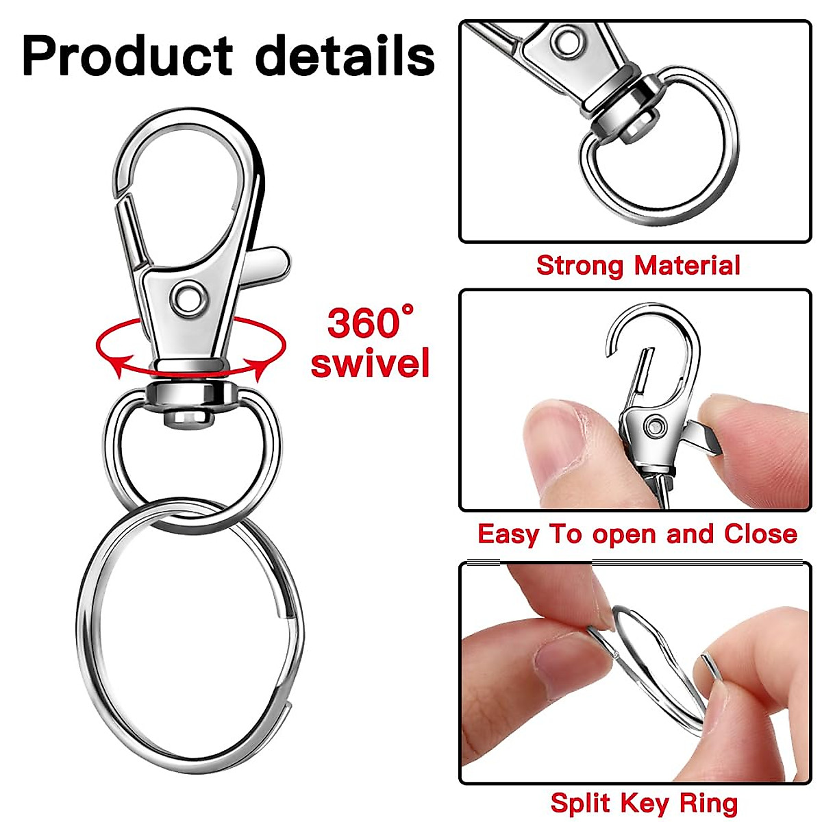 DIYDEC 360pcs Keychain Kit Silver Metal Keychain Clips Hooks with Key Rings Lobster Claw Clasps Keychain Accessories for Lanyard Bracelets Making Crafts