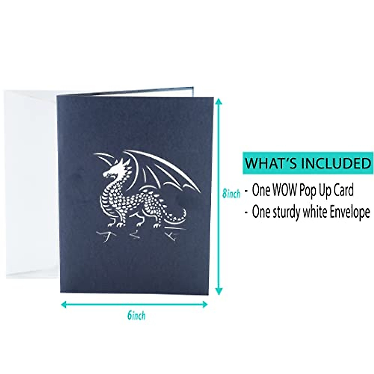 WOWPAPERART Dragon Fire - 3D Pop Up Greeting Card For All Occasions - Birthday, Love, Christmas - Ultimate Card for Dragon Lovers