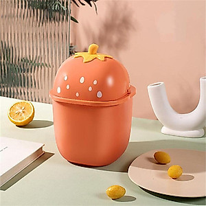 XCYSHPMY Cute Garbage Can Countertop Trash Can Strawberry Desktop Trash Can TabletopTrash Can Mini Trash can for Bedroom Living Room Bathroom Small Wastebasket with Lid (Orange)