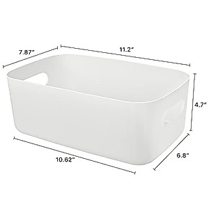 CozyCat Plastic Storage Bins , Pantry Collection & Fridge Organizer Bins, White Multi-Use Boxes, Baskets with Handles, for Bathroom, Restroom and Kitchen (4 pack)