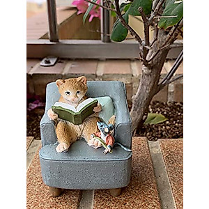 Amusing Mini Cat Reading Statue Figurine Ornament Home Garden Lawn Decor for Bookshelf Flowerpot