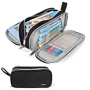Global Park Big Capacity Pencil Case Large Storage Pencil Pouch Canvas Stationery Organizer Bag School Supplies for College Students Teens Girls Boys Adults(Black)