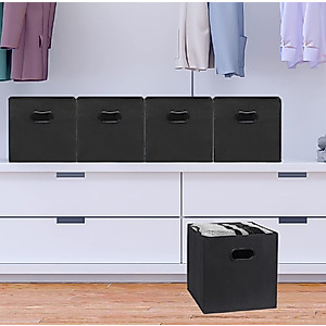 11 Inch Fabric Storage Bins Cubes Sturdy Collapsible Storage Bins & Handle 6 Foldable Baskets for Organizing Clothes Books closet organizer and storage Fabric Storage Cubes for Shelves,Closets Black