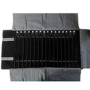 SCIKHEFT Portable Jewelry Roll Untangled Secure Necklace Travel Storage Bag Displays Holder 16 Chain (black velvet)