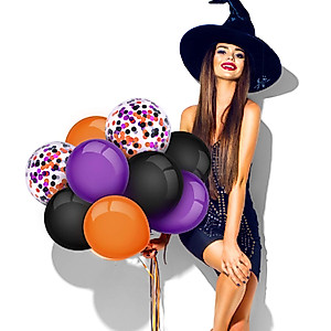 Tatuo 80 Pieces Halloween Balloons Set Confetti Balloons Latex Balloons for Birthday Baby Shower Wedding Graduation 4th of July Decorations, 12 Inch (Black, Orange, Purple)
