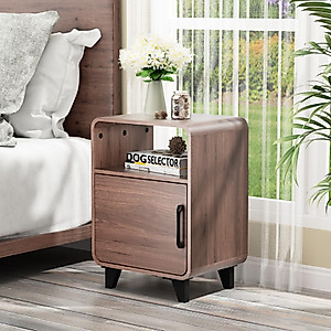 ousamili Nightstand with Open Shelf, Mid Century Modern Bedside Table, End Side Table with Removable Legs, Easy Assembly