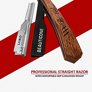 BEAUTICONE Straight Razor | Professional Barber Rose Wooden Razor with Black blade holder for men with 100 Single Edge Blades │slide-out design