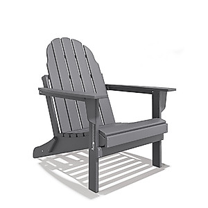 Folding Adirondack Chair - Durable HDPE Poly Lumber All-Weather Resistant, Foldable Oversized Balcony Porch Patio Outdoor Chair for Lawn, Backyard, Deck, Garden, Camping - Easy Installation, Gray