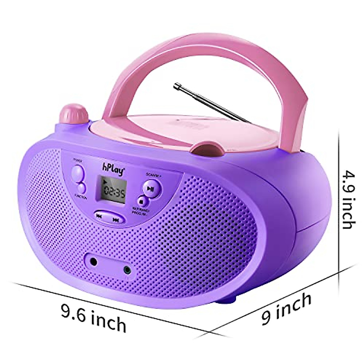 hPlay Gummy GC04 Portable CD Player Boombox with Digital Tunning AM FM Stereo Radio Kids CD Player LCD Display, Aux-Port Supported AC or Battery Powered - Pastel Violet