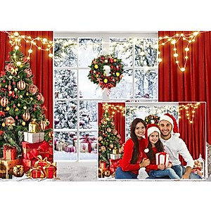 CHAIYA 7X5FT Winter Snow Christmas Trees Backdrop for Photography and Family Party - New Year Celebration Background