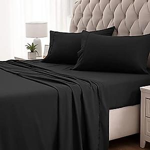 SLEEP ZONE Super Soft Cooling Full Size Bed Sheets Set 4 Piece - Easy Care Fitted Flat Sheet & Pillowcase Sets - Wrinkle Free, Fade Resistant, Deep Pocket 16" (Black, Full)