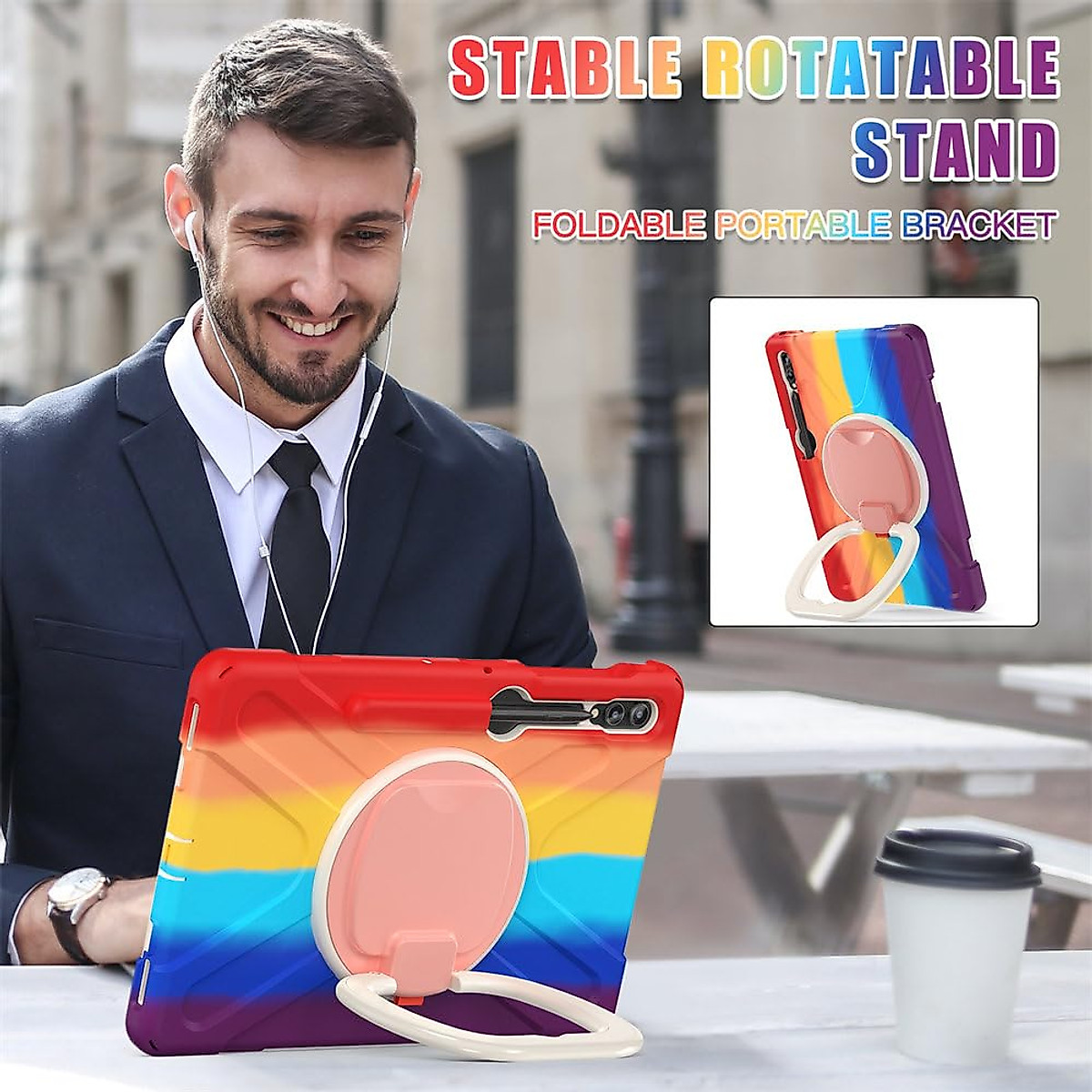 for Samsung Galaxy Tab S7 FE SM-T730 T733 T736 Case 12.4 inch Tablet Case 3in1 Heavy Duty Rugged Double Silicone + Hard Plastic Frame with Shoulder Strap & Round Kickstand - C