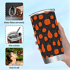 Jihqo Thanksgiving Pumpkin Halloween Design Tumbler with Lid and Straw, Insulated Stainless Steel Tumbler Cup, Double Walled Travel Coffee Mug Thermal Vacuum Cups for Hot & Cold Drinks 12oz