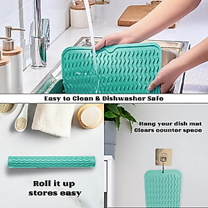 ZLR Silicone Dish Drying Mat for Kitchen Counter, Eco-Friendly Quick Dry Dish Mat, Easy Clean Multi Usage Drying Matt, Heat Resistant Trivet, 12" x 16" Large, Mint Green