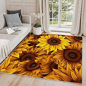 Yoozitrees Sunflower Rugs for Living Room - Sunflower Rug, 6x9 Rug, Yellow Flower Autumn Floral Area Rug, Fall Botanical Carpet, Washable & Non Slip & Soft Large Rugs, Sunflower Home Decor
