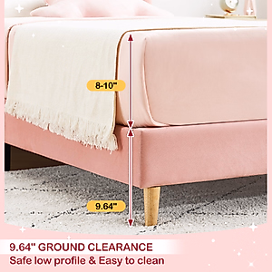 GAOMON Pink Twin Bed Frame, Velvet Upholstered Platform Bed Frame with Headboard, Strong Wooden Slats, Noise-Free,No Box Spring Needed, Easy Assembly (Pink)