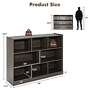 STAKOL 8 Cubes Bookcase, Open Display Cabinet Shelf, 3-Tier Bookshelves Storage Organizer, Wooden Corner Bookshelf for Living Room, Playroom, Bedroom (Oak Grey)