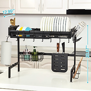 G Model Draining Rack for Sink, Sturdy and Durable Stainless Steel, Retractable Draining Rack with Baked Enamel Coating for Storage Kitchen Counter Organization（Black）