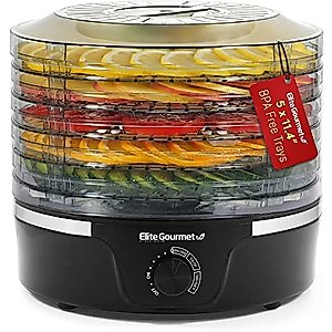 Elite Gourmet EFD319 Food Dehydrator, 5 BPA-Free 11.4" Trays Adjustable Temperature Controls, Jerky, Herbs, Fruit, Veggies, Dried Snacks, Black