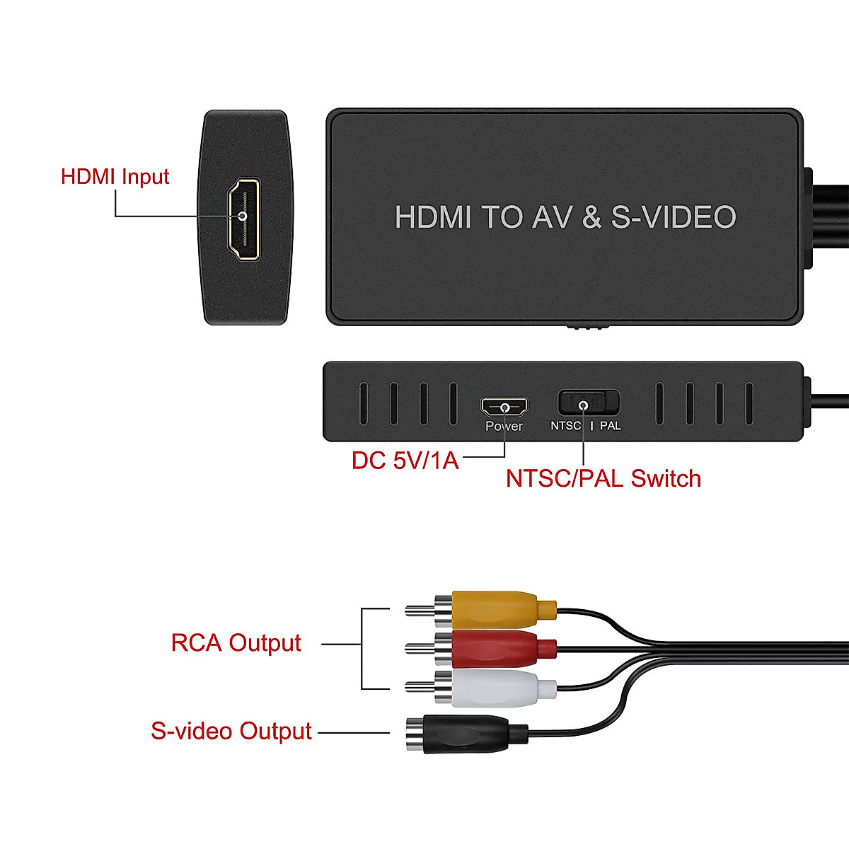 Dingsun HDMI to SVideo Converter HDMI to Audio Video Converter HDMI to RCA Adapter with Svideo Cable Support 720P/1080p for PC Laptop Xbox PS3 TV STB VHS VCR Blue-Ray DVD
