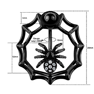 OUFER Belly Button Rings 14G 316L Stainless Steel Black Spider Belly Rings Navel Piercing Jewelry Varied Wearing Methods Navel Rings For Women