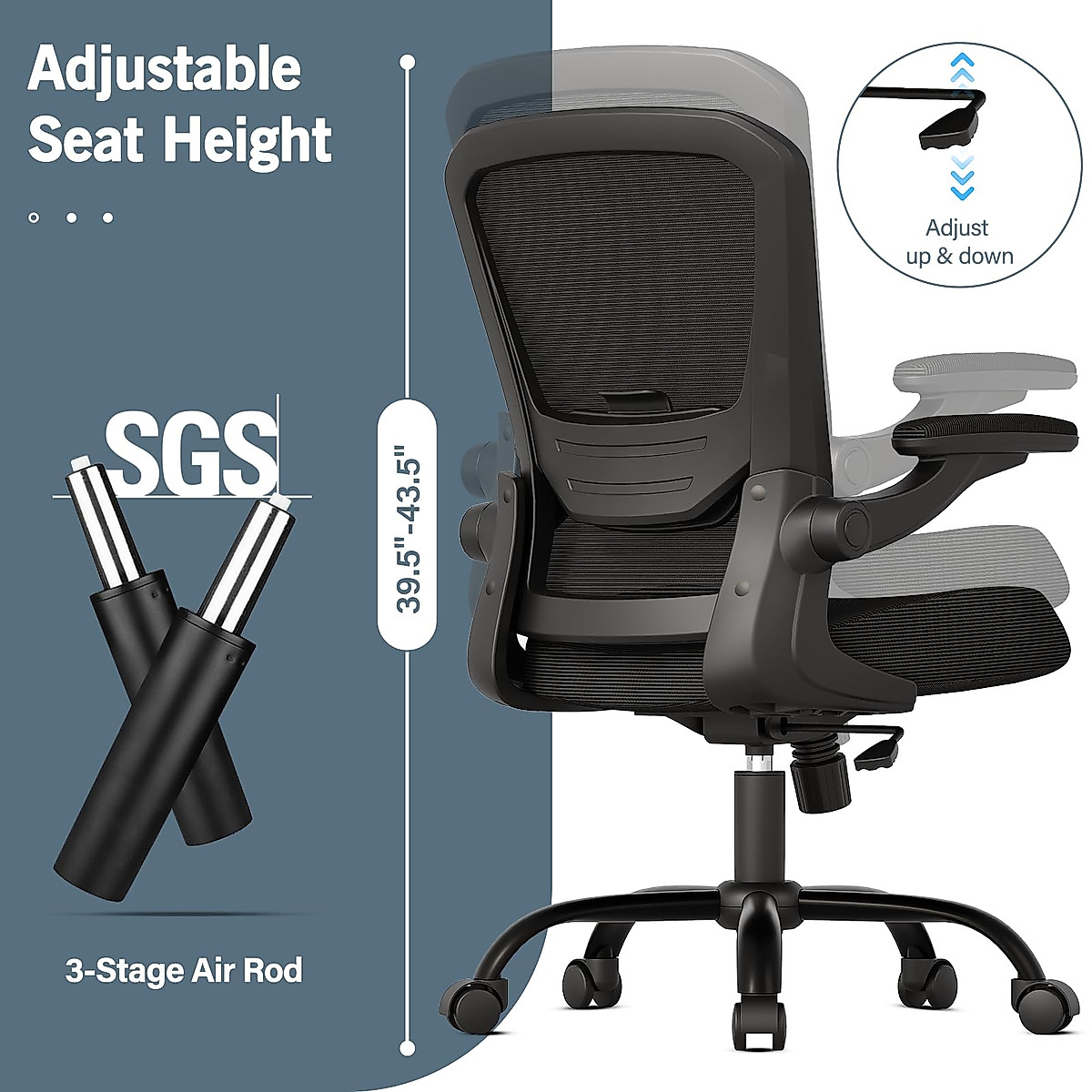 Monomi Ergonomic Office Chair, Home Office Task Chair-Breathable Mesh, Lumbar Support,Flip-up Armrests,Tilt Function and Adjustable Height Back, Swivel Computer Home Office Desk Chair