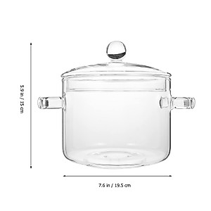 Yardwe Glass Cooking Pot- 1.35L Heat- Resistant Borosilicate Glass Two- eared Instant Noodle frying pans for Pasta Noodle, Soup, Tea Transparent