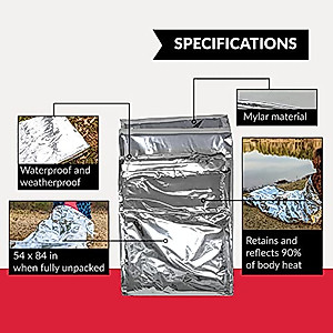 Ever Ready First Aid Mylar Rescue Blanket, Large Silver Thermal Sheet for Emergency and Survival, 54” x 84” – 20 Count