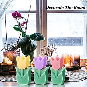 3 Pcs Flower Shaped Candles Tulip Candles Aesthetic Cool Candles Cute Candles Paraffin Wax Decorative Candle Room Decor Funky Scented Flower Candle for Gift Wedding Party Favors, Pink, Yellow, Purple