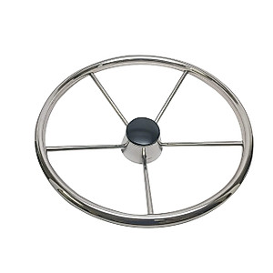 Pactrade Marine 13 1/2" Destroyer SS304 Steering Wheel 5 Spoke Plastic Black Cap