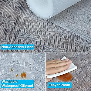 Hayder Shelf Liner, Durable Waterproof Refrigerator Liners Drawer Liner, Under Sink Mat, Washable Non Adhesive & Non Slip Liner Place Mat Roll, Flower Pattern (Clear 12"x 118")
