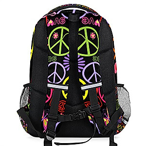 Custom Rainbow Peace Sign Backpack for Men Women with Name Personalized Peace Love Heart Flower School Bookbag Backpacks Customized Travel Casual Daypack Laptop Bag