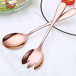 ARFUKA Salad Servers Salad Spoons and Fork Set Stainless Steel Serving Utensils for Salad Gravies or Pasta Rose Gold
