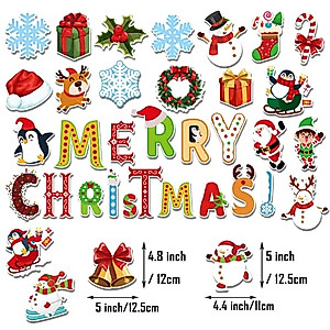 NBjiuyin 72 Pieces Christmas Mini Cut-Outs with 100 Glue Point Dots Assorted Xmas Cartoon Accents Cutouts for Bulletin Board Classroom Decoration School Home Holiday Christmas Party