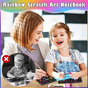 16 Pack Drawing Notebook Set, Scratch Art Paper Rainbow Mini Notes, Sketch Drawing Pad for Kids Party Favors（with 16 Wooden Stylus & 4 Drawing Stencils）