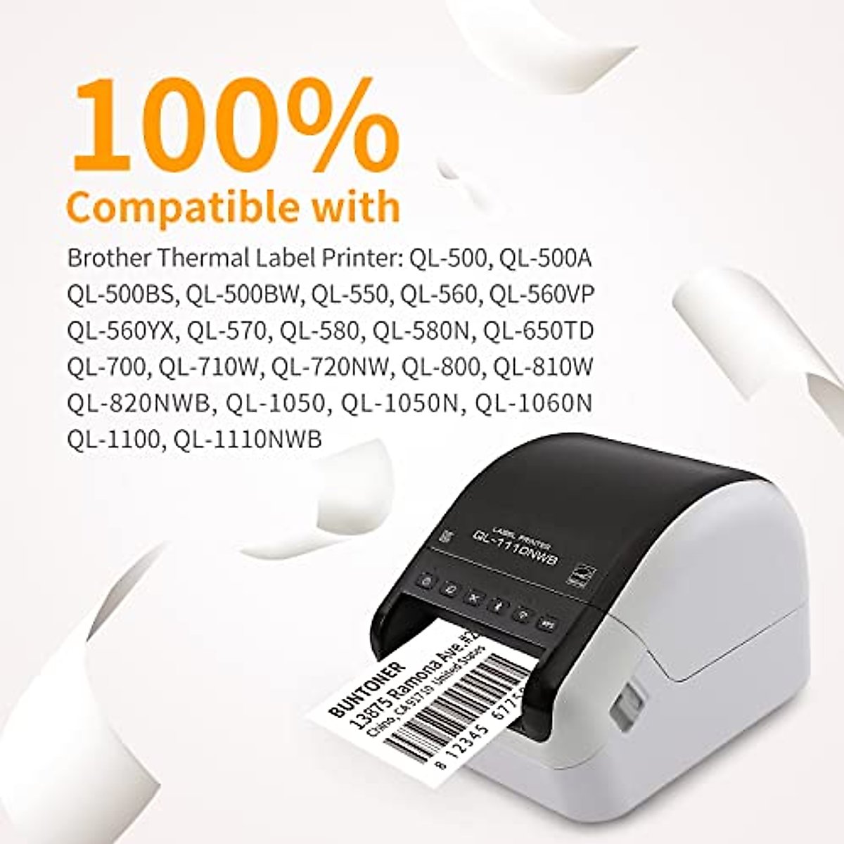 DK2205 Labels Replacement for Brother DK-2205 QL-820NWB QL 700 QL800 QL570 QL710W QL 720NW Continuous Labels Works with QL Label Printers White Paper Label Roll with Frame, 2-3/7" x 100 Feet (10PKS)