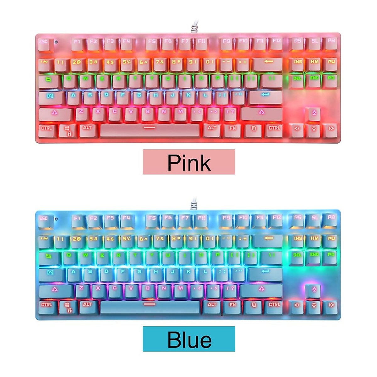 ZHANGLI 87 Keys Mechanical Keyboard, Colorful Backlit SUB Wired Gaming Keyboard for PC Typing, Typists, Gamers