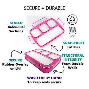 Bento Lunch Box for Girls, Kids Adults | Snack Containers with 4 Compartment Dividers, Boxes for School Pre-School Daycare Lunches BPA Free, Food and Microwave Safe | Pink Rose