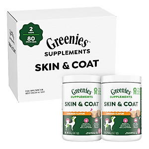 Greenies Skin & Coat Supplement for Dogs, Soft Chews with Fish Oil for Dogs, Omega-3s, Linoleic Acid, and Zinc, Chicken Flavor, 80-Count Tub, 2 Pack