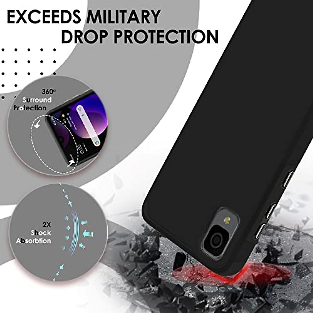 HRWireless Compatible for Alcatel TCL 30z, TCL 30LE, TCL T602DL Heavy Duty Dual-Layer Phone Case, Premium Tough Strong ShockproofSeries Minimalistic Design for Accidental Drops