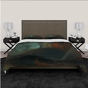RIVINE Frederic Edwin Church Style Duvet Cover 3 Pieces Aurora Borealis Tablosu Soft Breathable Bedroom Bedding Set with 2 Pillow Shams Full