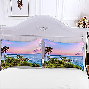 Quilt Cover Twin Size Thailand Scenery 3D Bedding Sets Sea, Coconut Trees Duvet Cover Breathable Hypoallergenic Stain Wrinkle Resistant Microfiber with Zipper Closure,beding Set with 2 Pillowcase