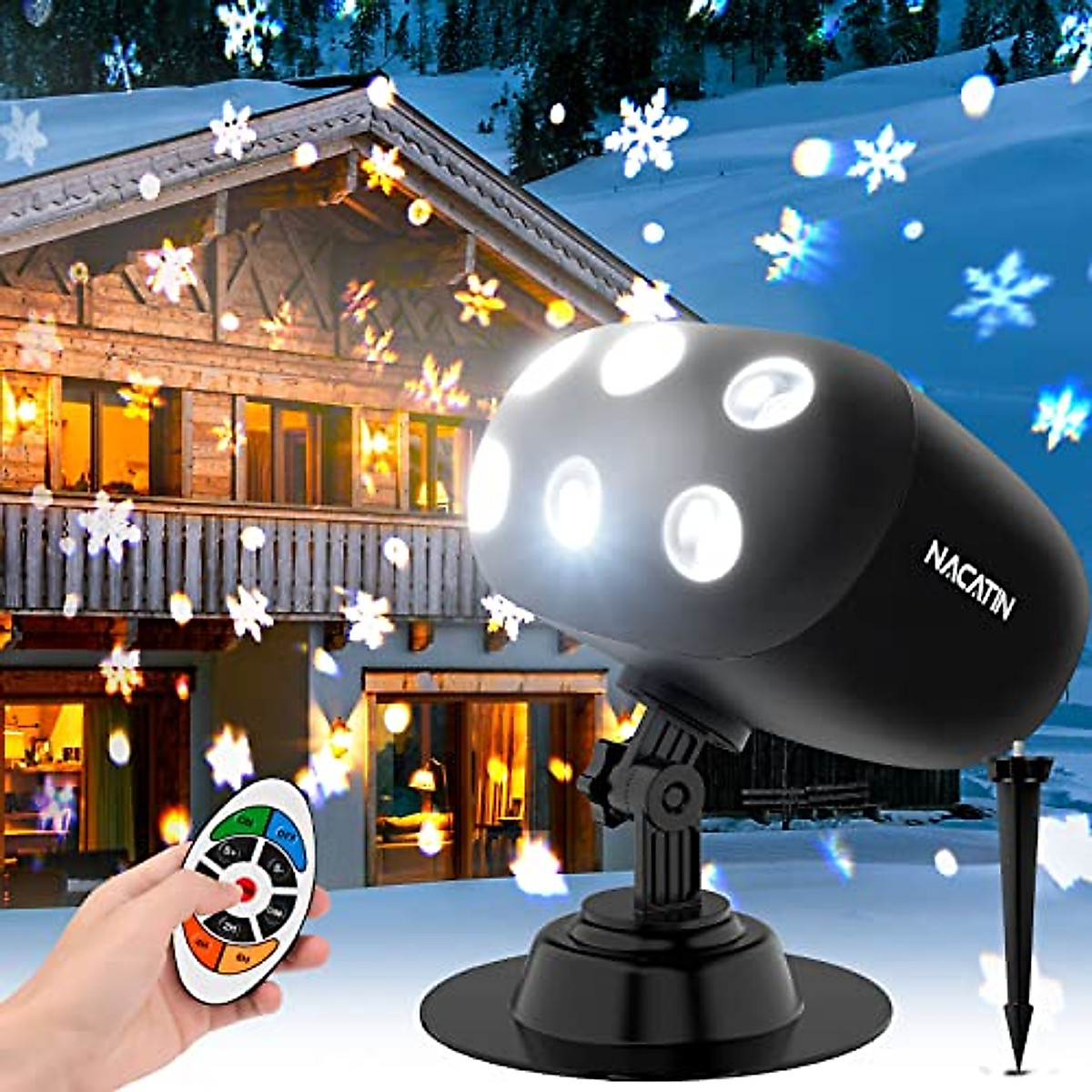 Christmas Snowfall LED Projector Lights - NACATIN 2022 Upgrade Christmas Snow Light,Snow Falling Projector Lamp Dynamic Snow Effect Spotlight for Xmas,Garden,Party,Holiday Landscape Decorative