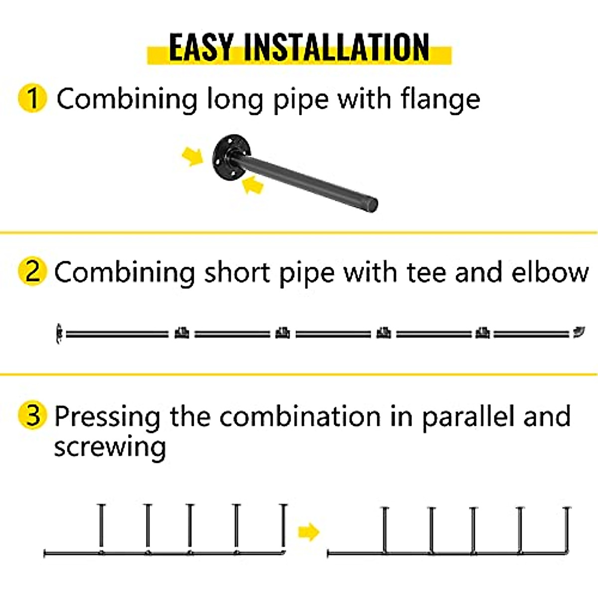 VEVOR Industrial Pipe Shelves 5-Tier Wall Mount Iron Pipe Shelves 2 PCS Pipe Shelving Vintage Black DIY Pipe Bookshelf Each Holds 44lbs Open Kitchen Shelving for Bedroom & Living Room W/Accessories