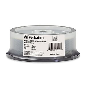 Verbatim M DISC BDXL 100GB 4X White Thermal Hub Printable - 25pk Spindle