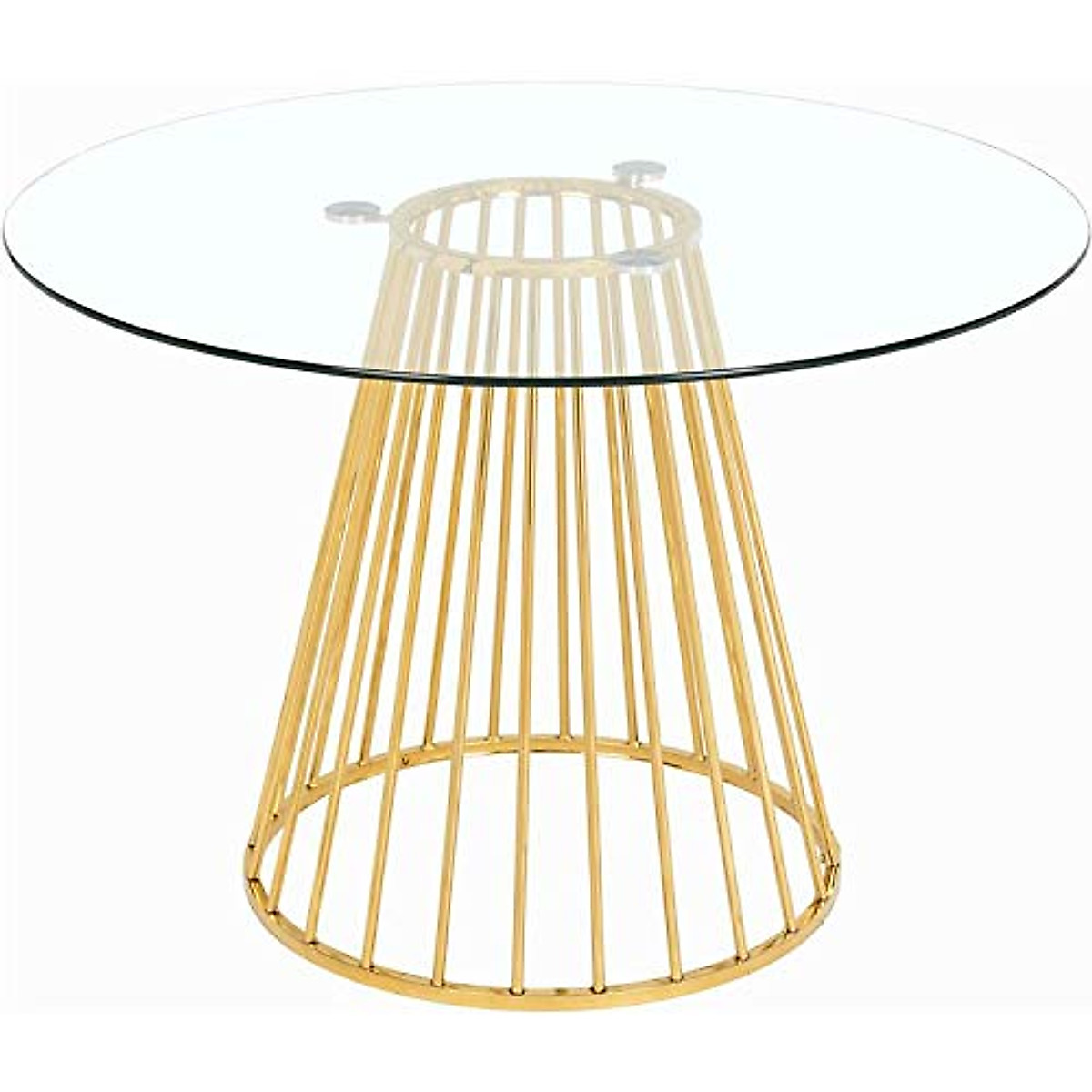 Meridian Furniture Gio Collection Modern | Contemporary Clear Tempered Glass Top Table with Wired Design, Durable Metal Base, Dining, Polished Gold Finish