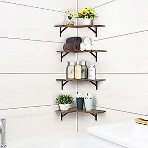 BTY Corner Floating Shelves Set of 4, Wall Mounted Floating Corner Shelf, Rustic Wood Wall Storage Display Shelves for Living Room Bedroom Kitchen,Corner Floating Shelves for Wall