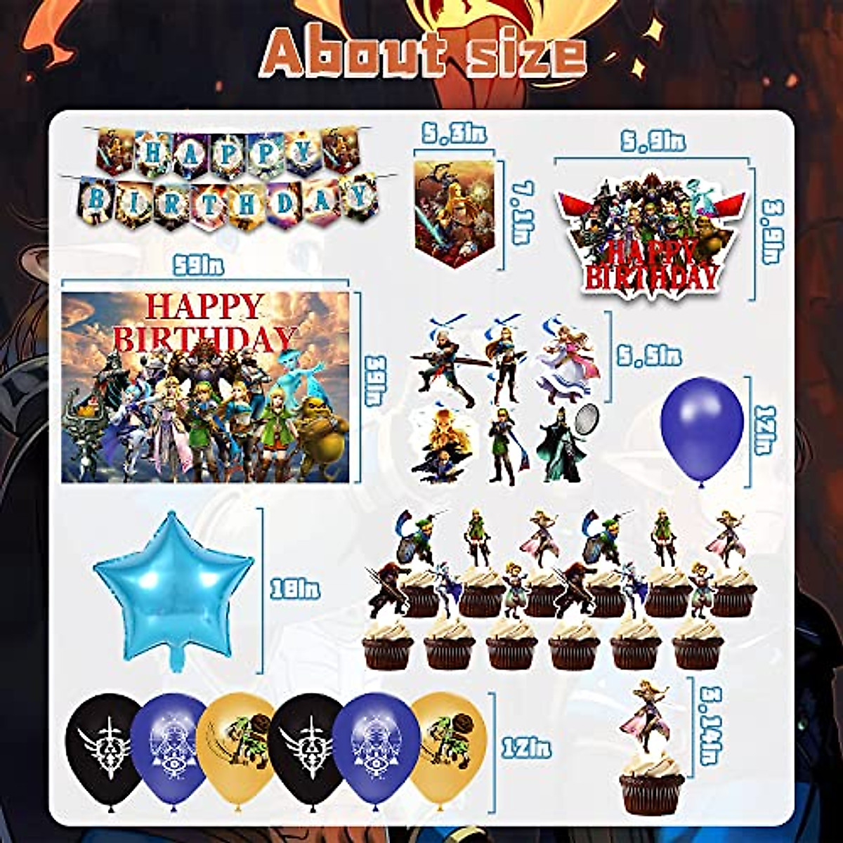 85Pcs Game Birthday Party Supplies, Party Decorations Includes Banner, Cake Topper, Background, Hanging Swirl, Balloon, Foil Balloon, Cupcake Topper Birthday Party Decorations for Boys and Girls