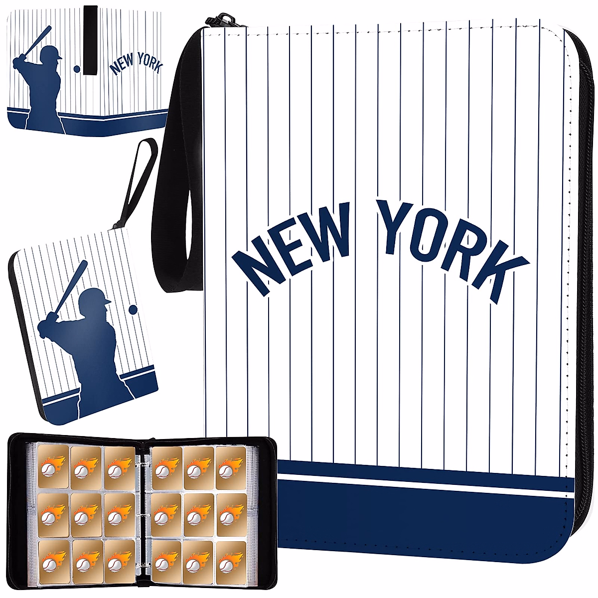 KivolFun Baseball Card Binder with Sleeves, 900 Pocket, White, New York, 3 Ring, for Collectible Cards, Gift