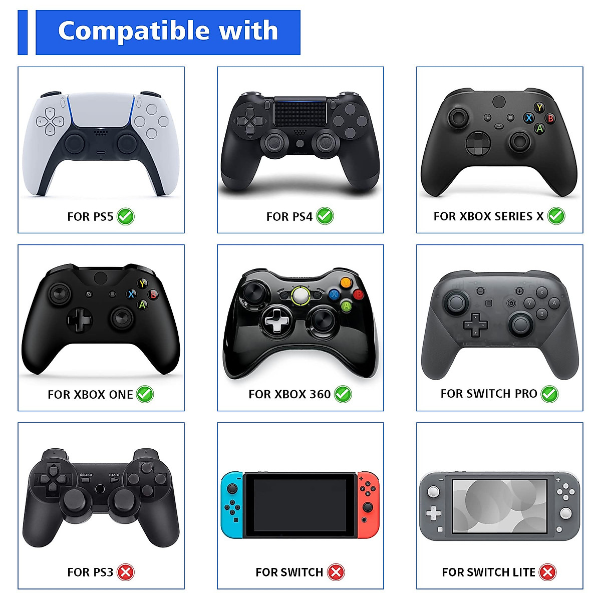 PlayVital Husky & Kitty Cute Thumb Grip Caps for PS5/4 Controller, Silicone Analog Stick Caps Cover for Xbox Series X/S, Thumbstick Caps for Switch Pro Controller - Navy Blue & Light Gray